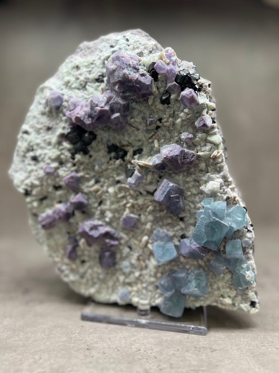 Bi Color Purple Blue Cubic Fluorite + Gem Sphalerite on Quartz • China ...
