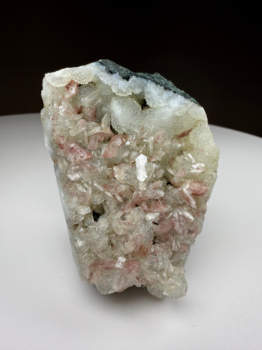 Pink and Pearl Heulandite + White Botryoidal Chalcopyrite • Maharashtr ...