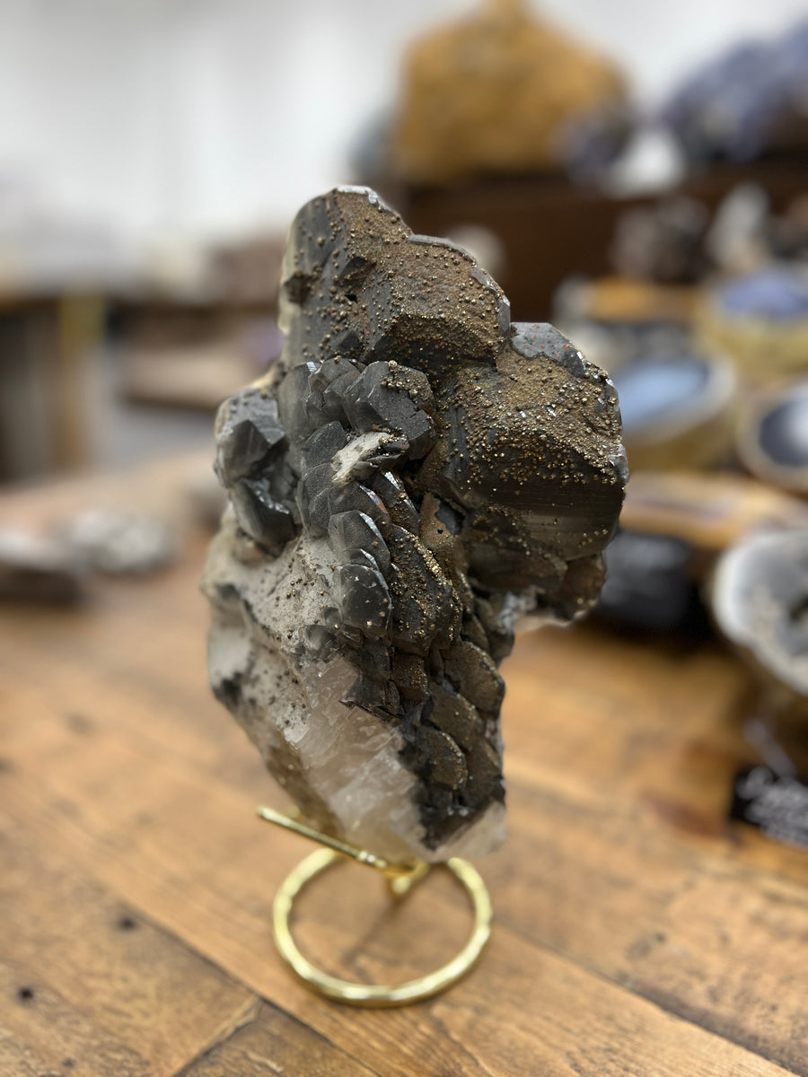 Silver Petal Calcite + Chalcopyrite Mineral Collector’s Specimen Displ ...