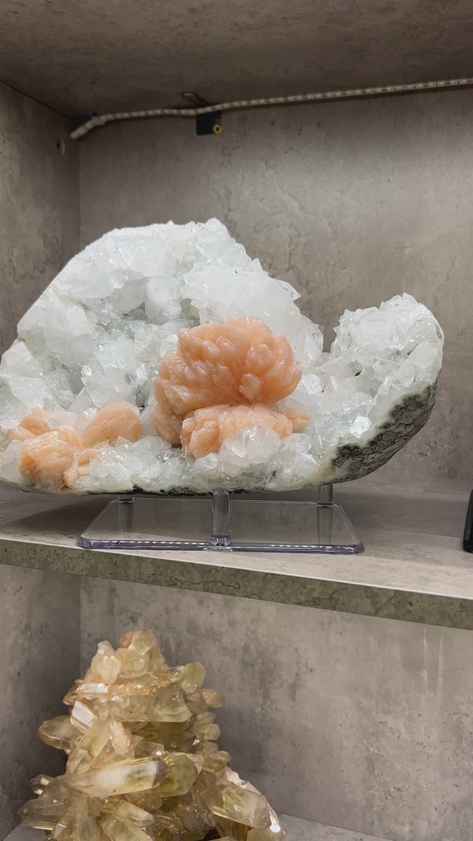 Gem Apophyllite with Spectacular Pink Stilbite Flower from India ...